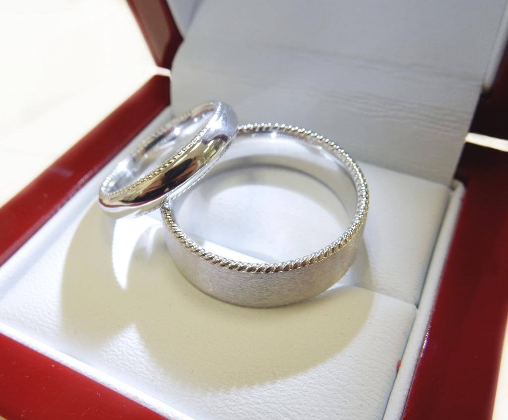 Platinum Rope Design Wedding Band Set - DiamondNet