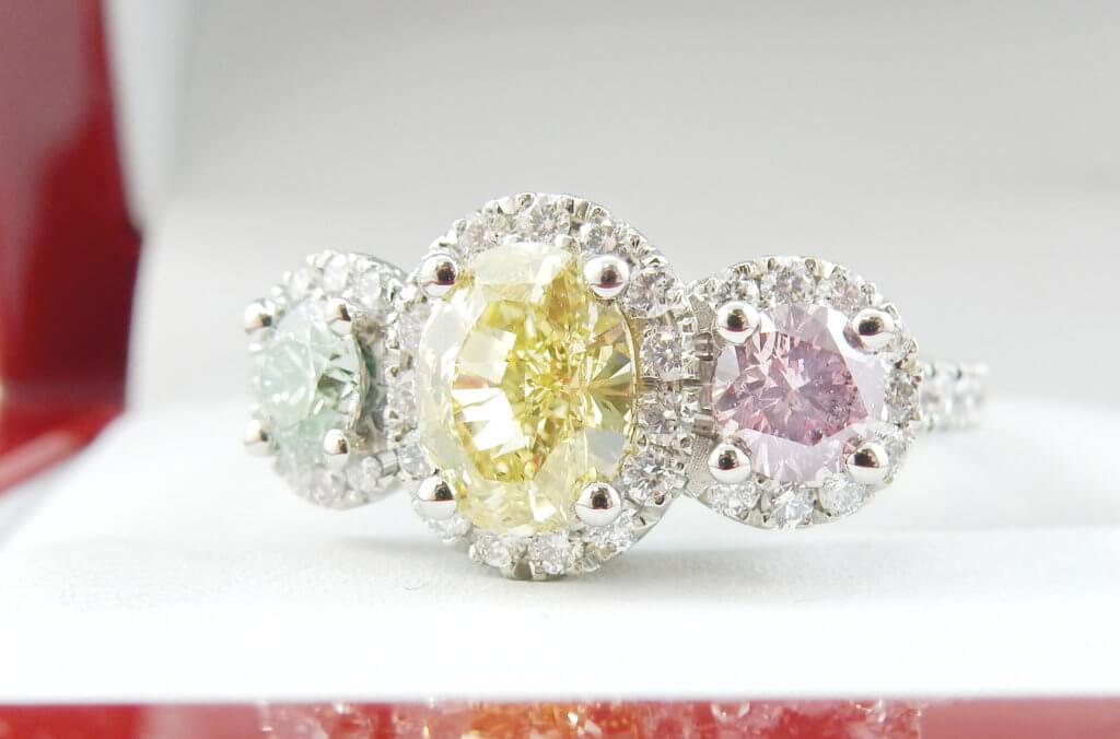 Custom Three-Stone Fancy Color Ring – Vancouver - DiamondNet