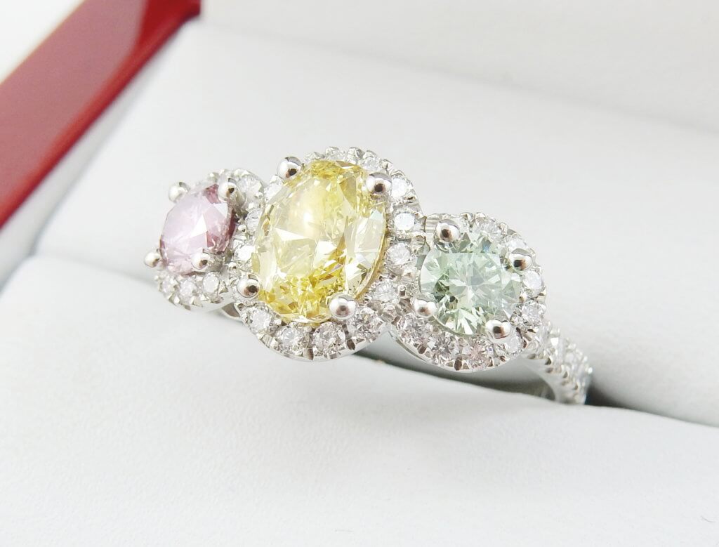 Custom Three-Stone Fancy Color Ring – Vancouver - DiamondNet